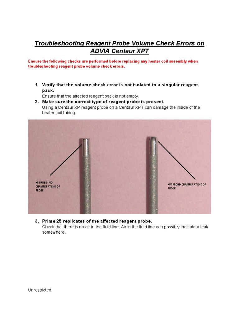 ADVIA Centaur XPT Volume Check Guide | PDF