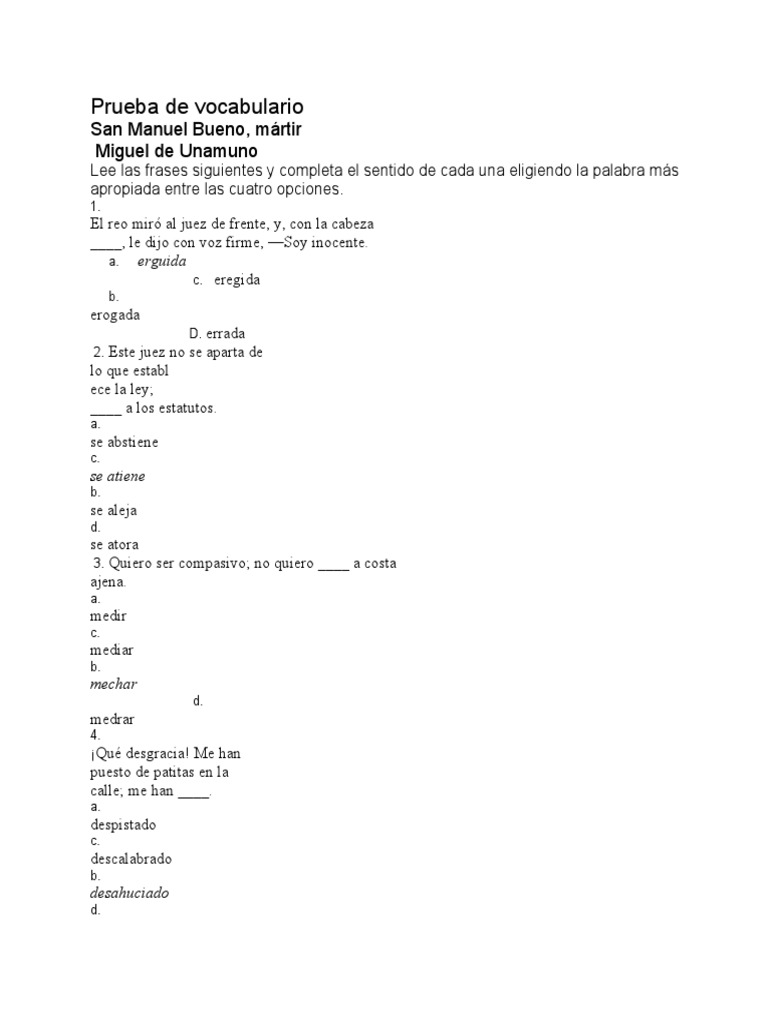 Prueba de Vocabulario | PDF