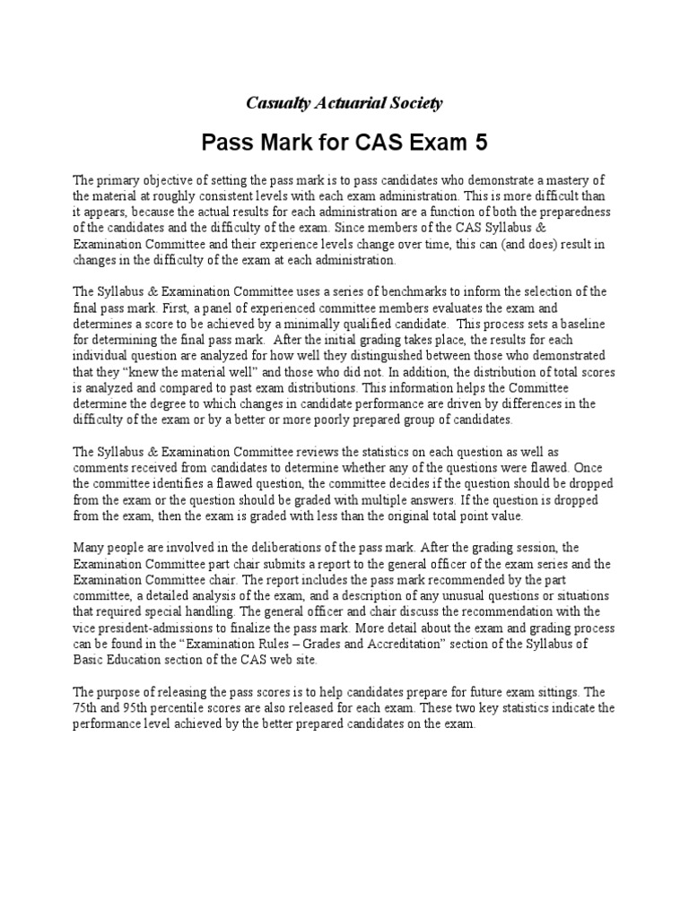 Pass Mark For CAS Exam 5: Casualty Actuarial Society | Download Free ...