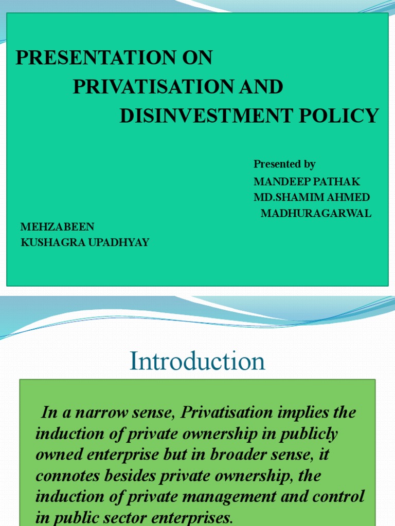 Presentation On Privatisation and Disinvestment Policy | PDF ...