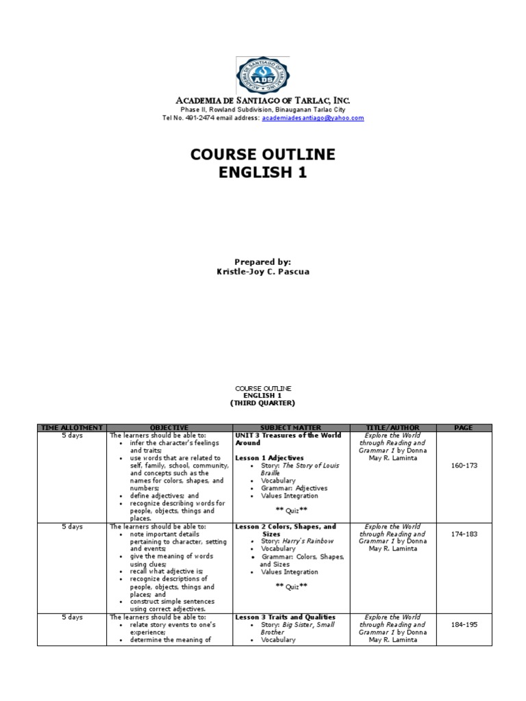 Course Outline English 1: A S T I | PDF | Vocabulary | Lexical Semantics