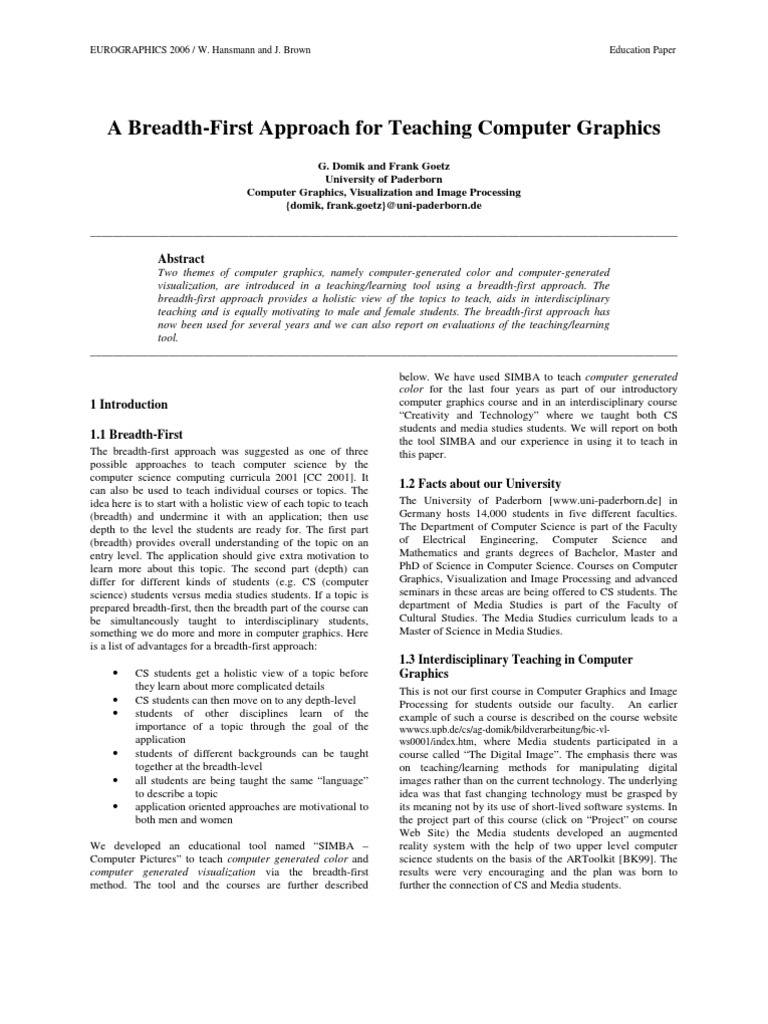A Breadth-First Approach For Teaching Computer Graphics | PDF ...