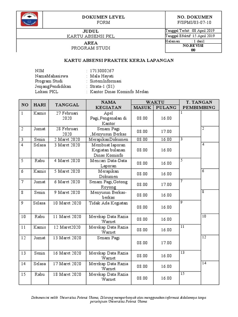 Absensi PKL Puja | PDF