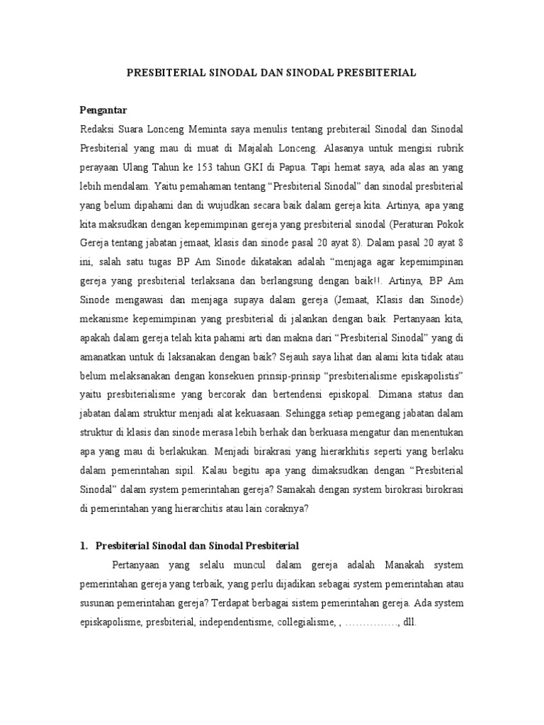 Presbiterial Sinodal Dan Sinodal Presbiterial | PDF