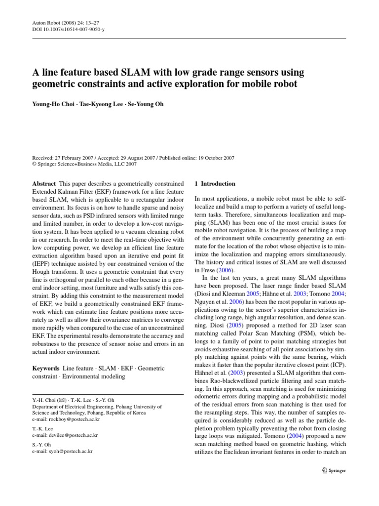 A Line Feature Based SLAM With Low Grade Range Sensors Using Geometric Constraints and Active ...