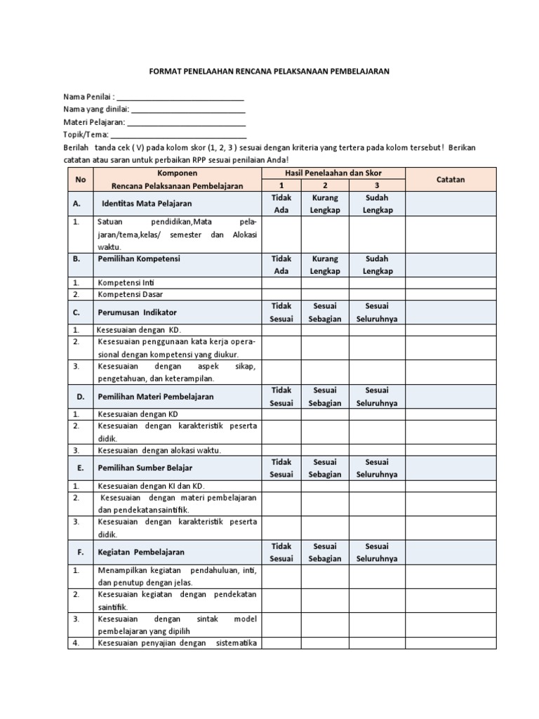 3 - Format Penilaian RPP-1 | PDF