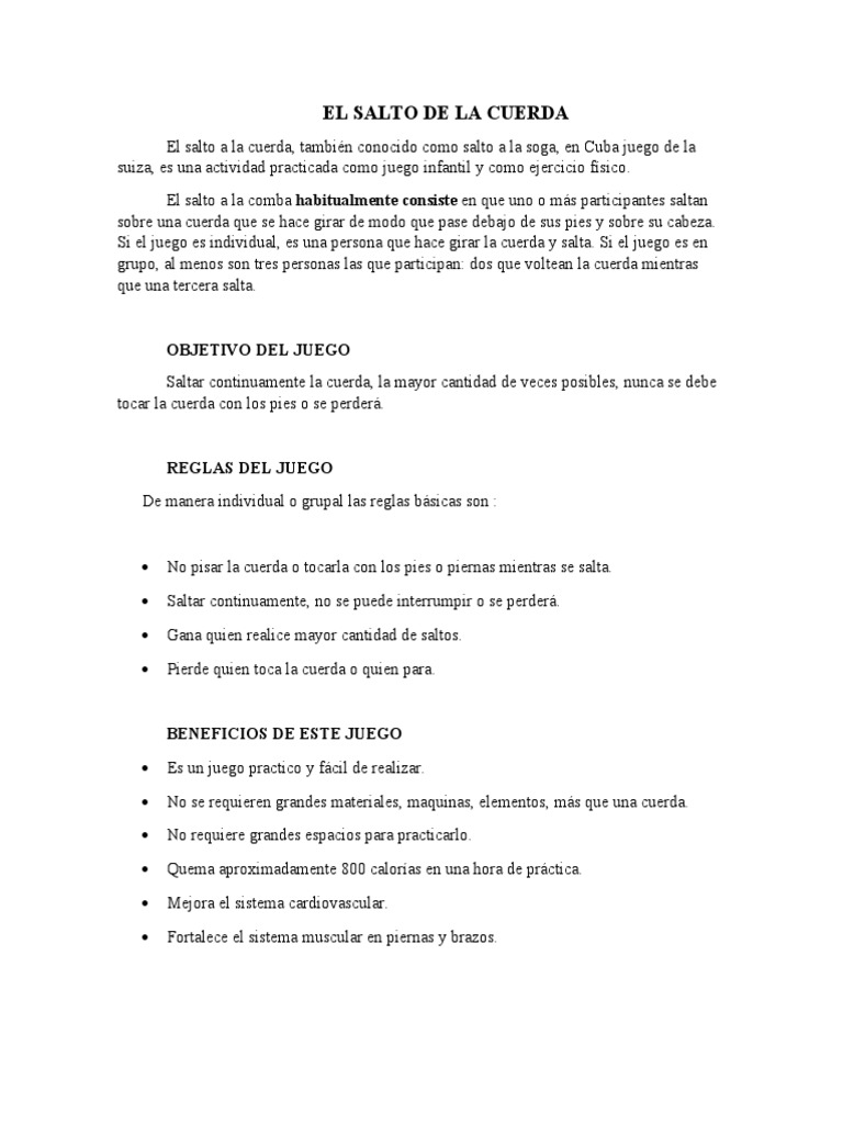 Reglas y objetivos del salto de cuerda | PDF