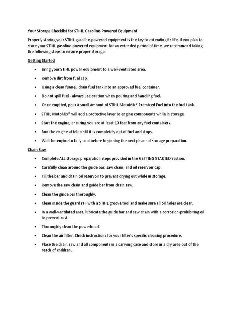 Your Storage Checklist For STIHL Gasoline | PDF | Gasoline | Filling ...
