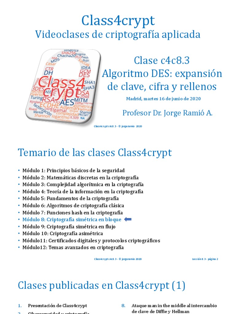 Class4cryptc4c8.3 Algoritmo DES Expasion Clave Cifra Rellenos | PDF | Criptografía | Clave ...