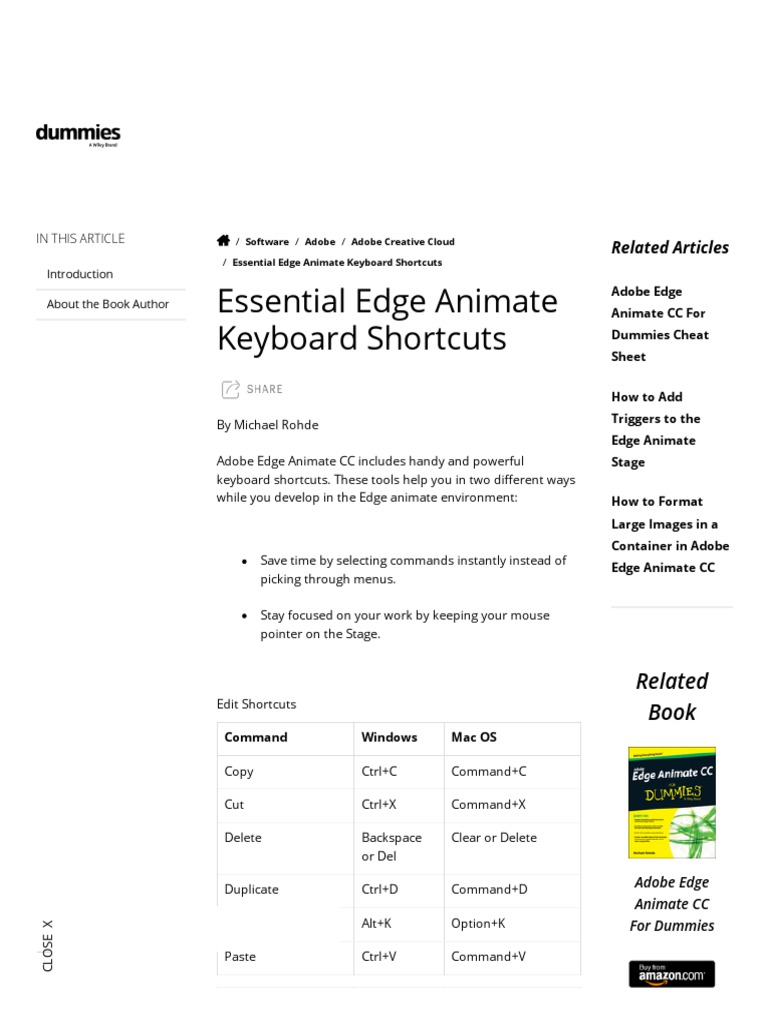Essential Edge Animate Keyboard Shortcuts - Dummies | PDF | Keyboard ...