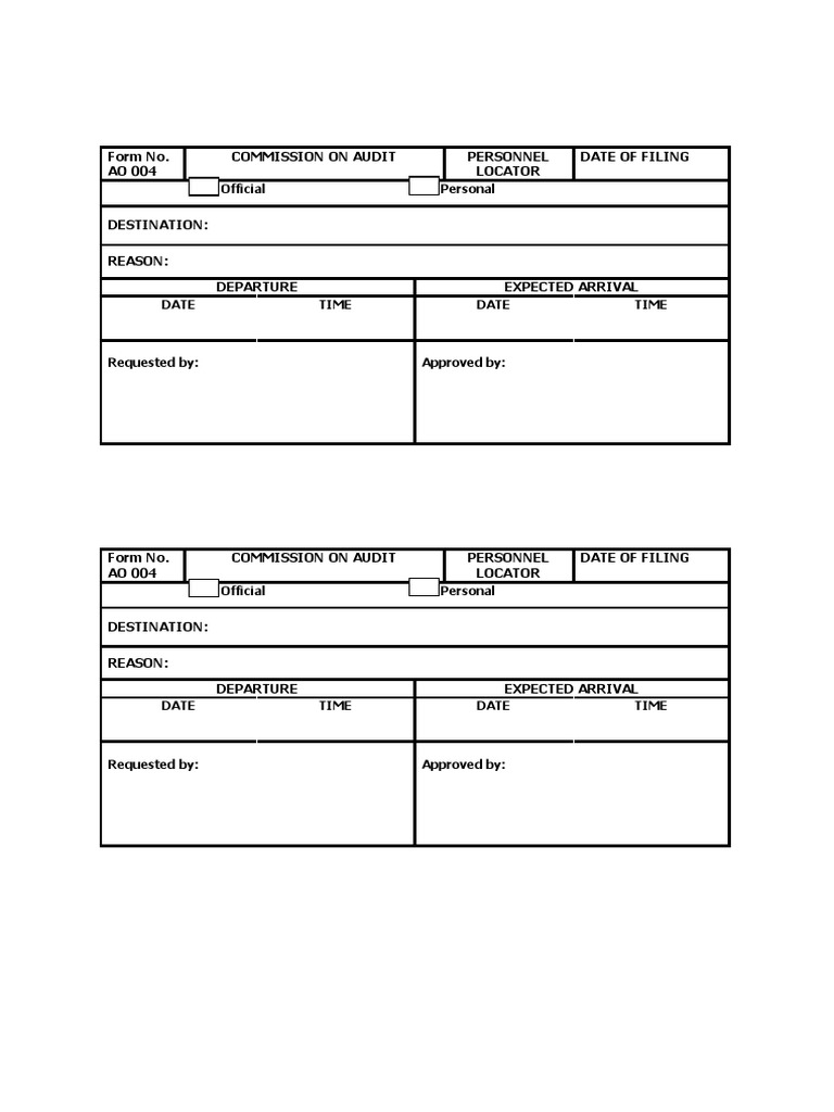 Form No. AO 004 Commission On Audit Personnel Locator Date of Filing | PDF