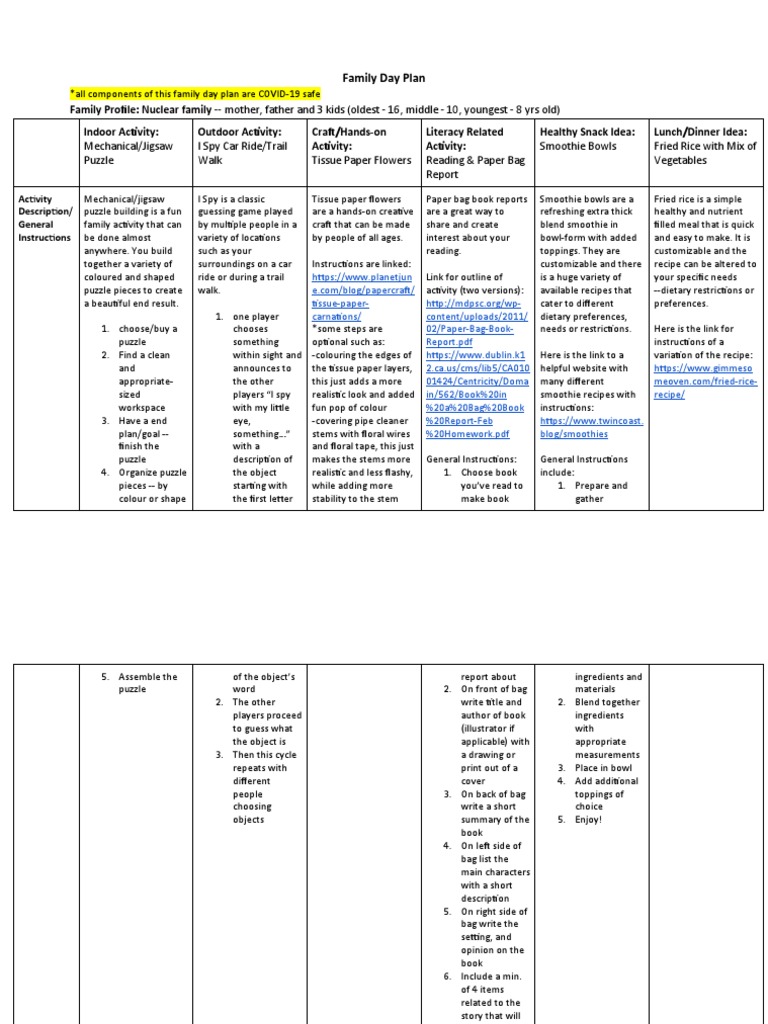 COVID-Safe Family Day Activities | PDF