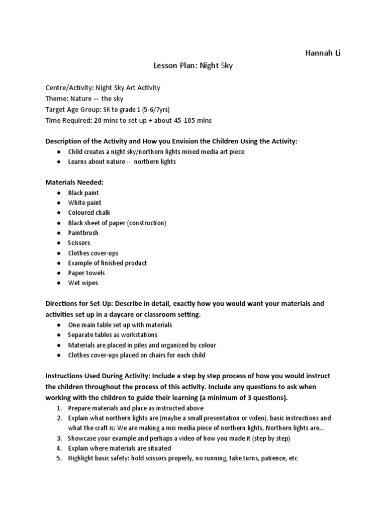 Night Sky Lesson Plan | PDF | Pedagogy | Psychological Concepts