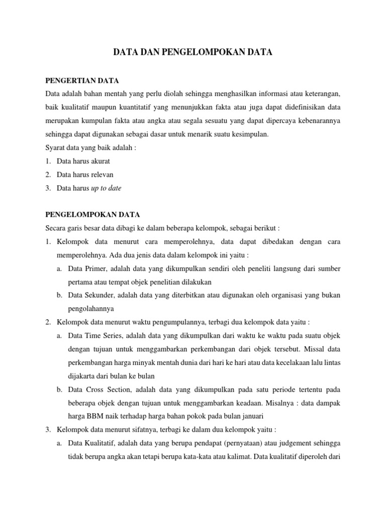 Data Dan Pengelompokan Data | PDF