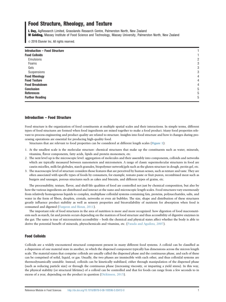 Food Structure, Rheology, and Texture | PDF | Colloid | Emulsion