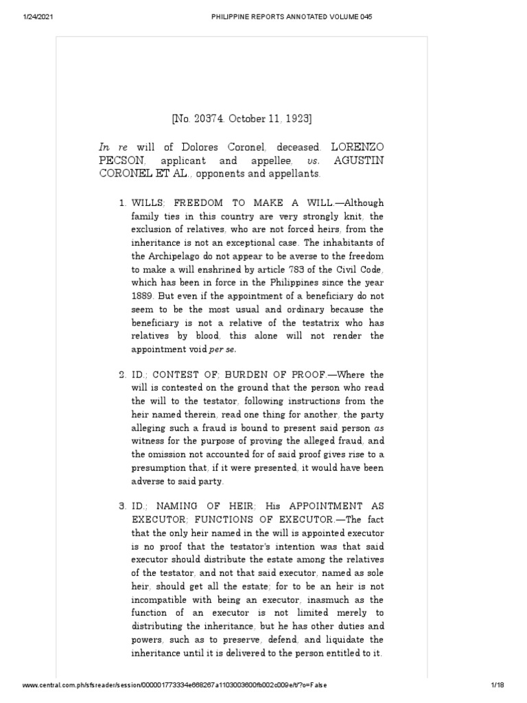 PEcson V COronel | PDF | Will And Testament | Probate