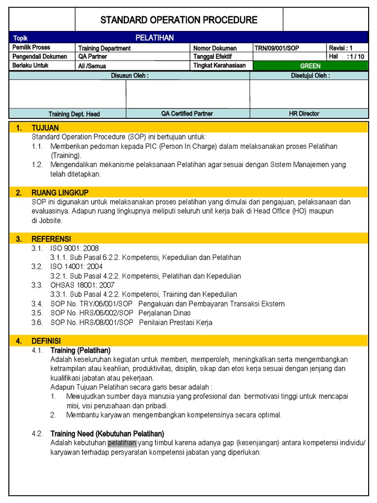 10 PROSEDUR TRAINING HRD 09 001 R1 SOP Pelatihan | PDF
