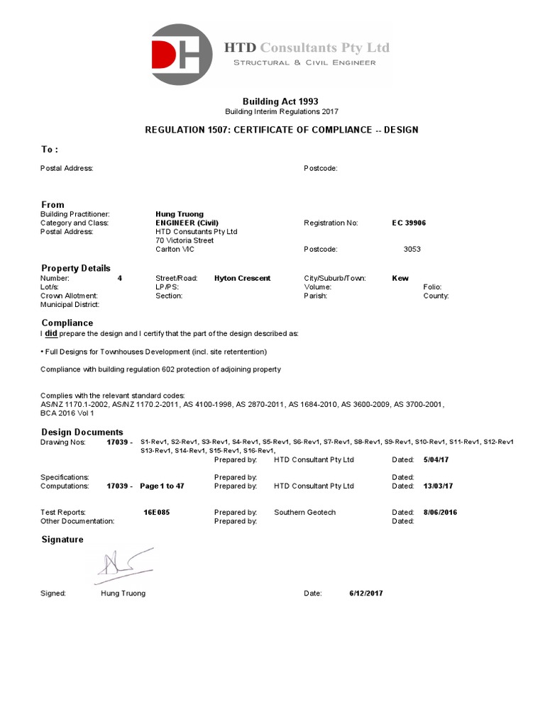 Certification For 4 Hyton Crescent, Kew | PDF | Written Communication ...