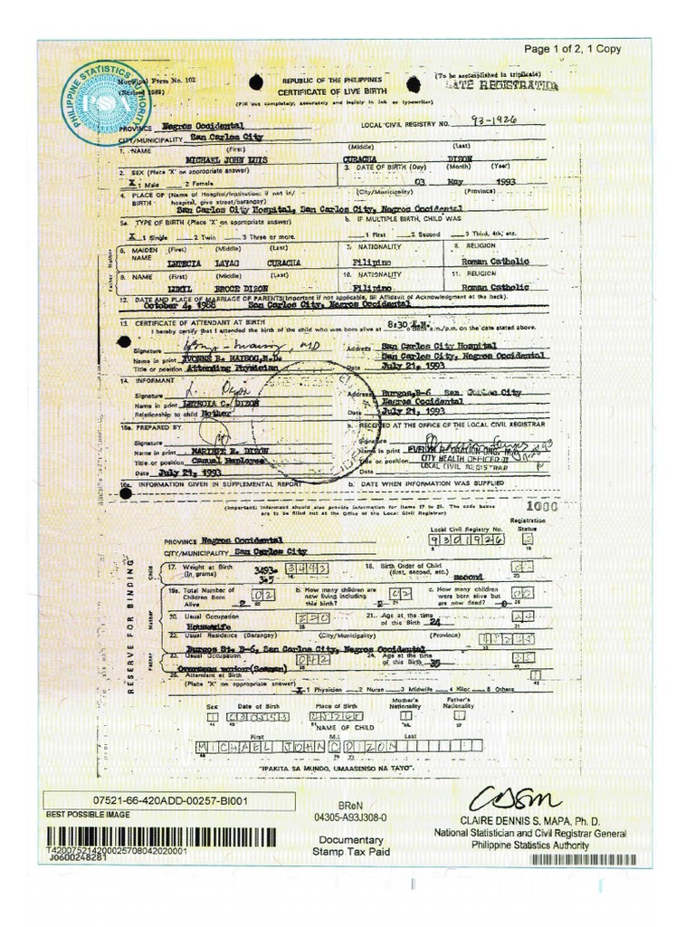 Psa Birth Certificate | PDF