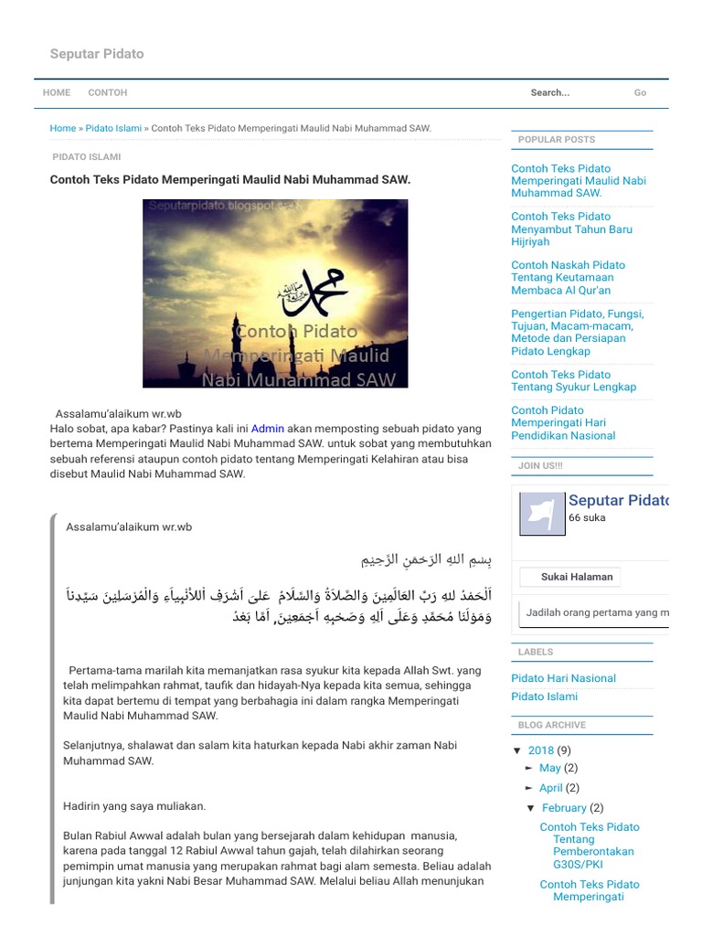 Contoh Teks Pidato Memperingati Maulid Nabi Muhammad SAW. - Seputar Pidato | PDF