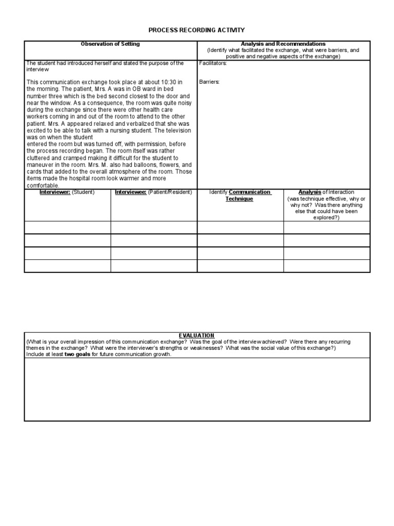 Process Recording Activity Analysis | PDF