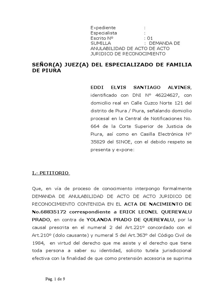 Demanda de Impuganacion de Paternidad Version Final | PDF | Demanda judicial | Debido al proceso
