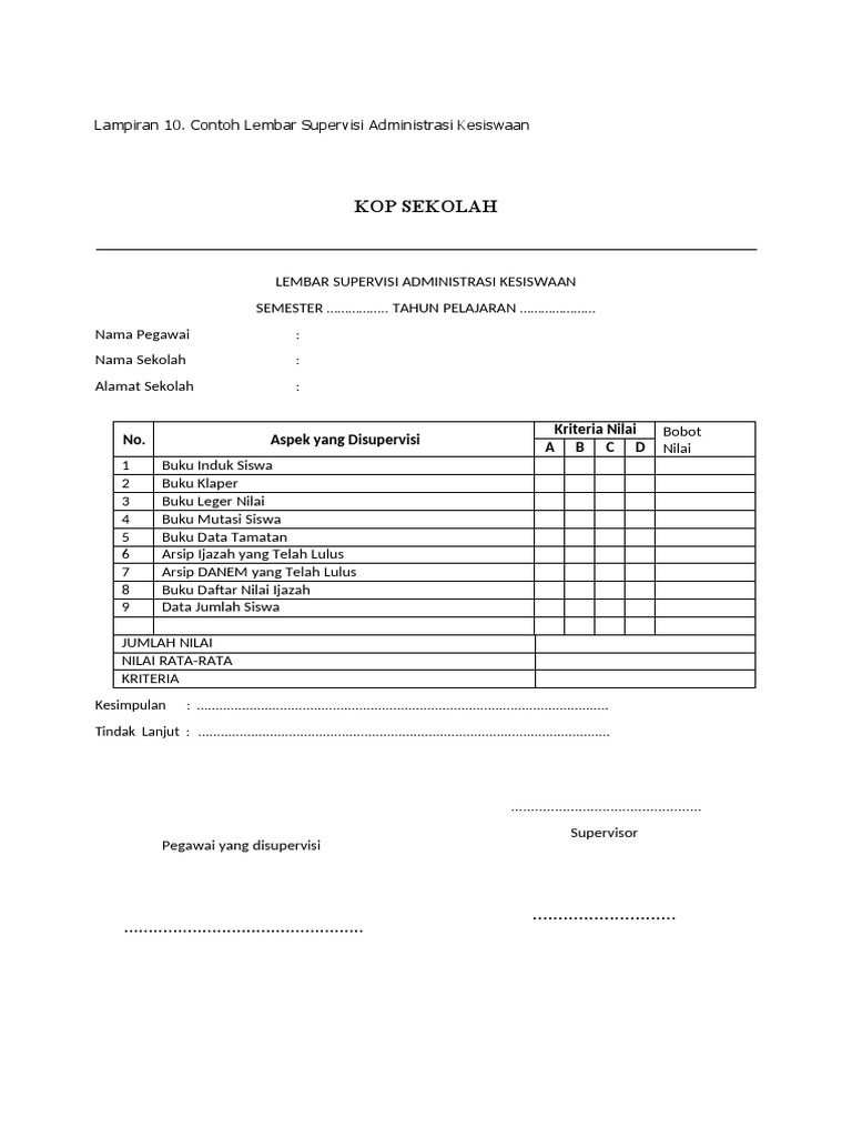 Supervisi Administrasi Kesiswaan | PDF