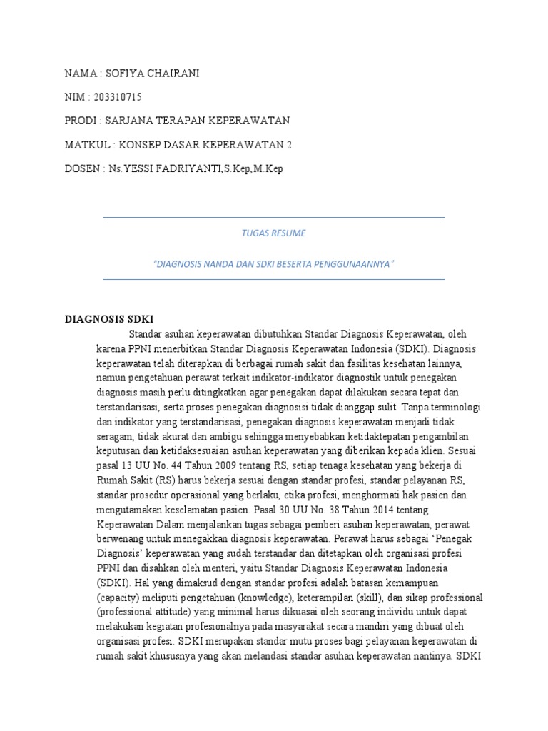 Sofiya Chairani Ners (Resume SDKI) | PDF
