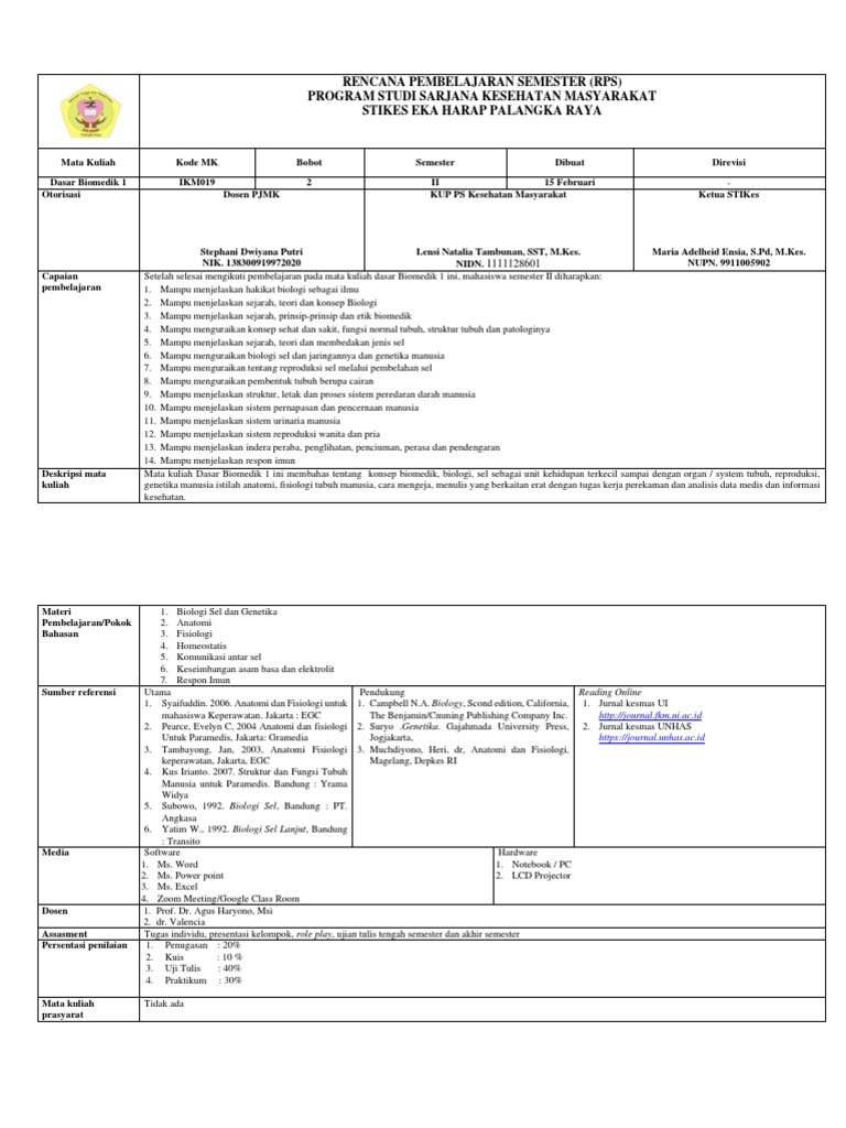 RPS Dasar Biomedik 1-Dikonversi | PDF | Sains & Matematika