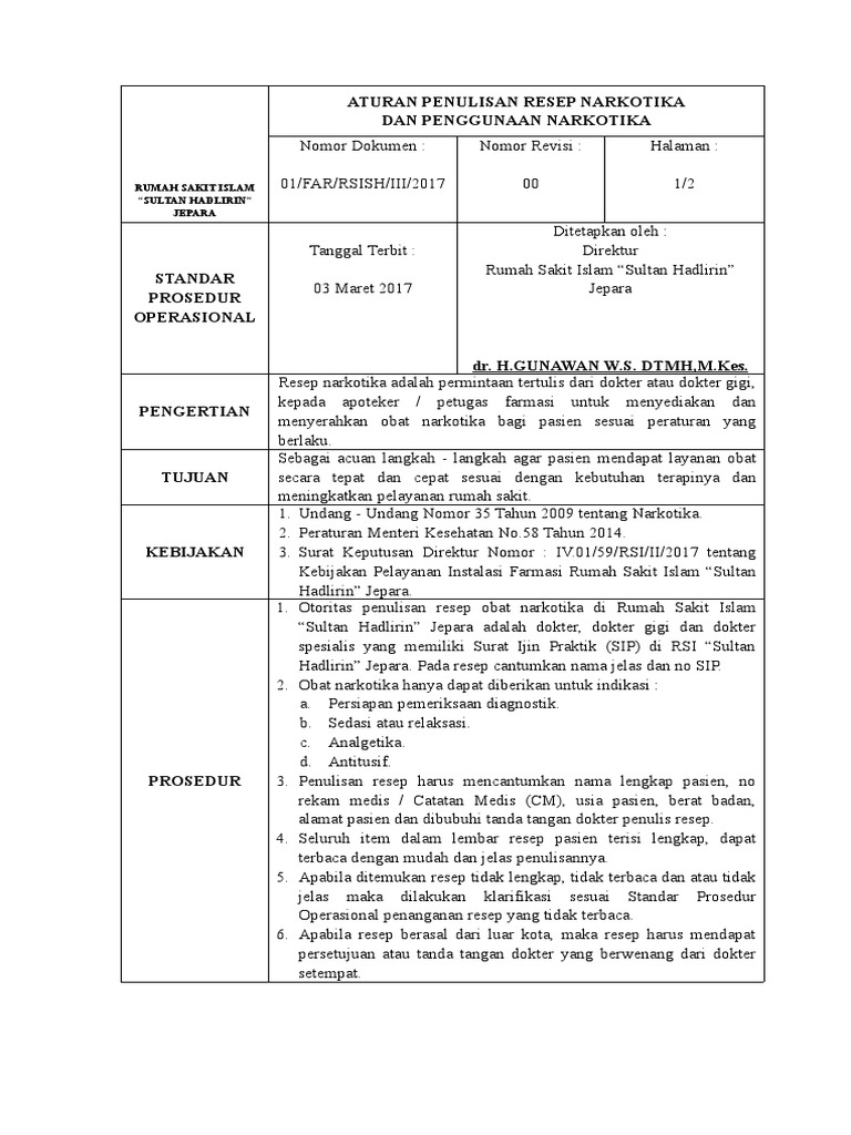Sop Aturan Penulisan Resep Narkotika | PDF
