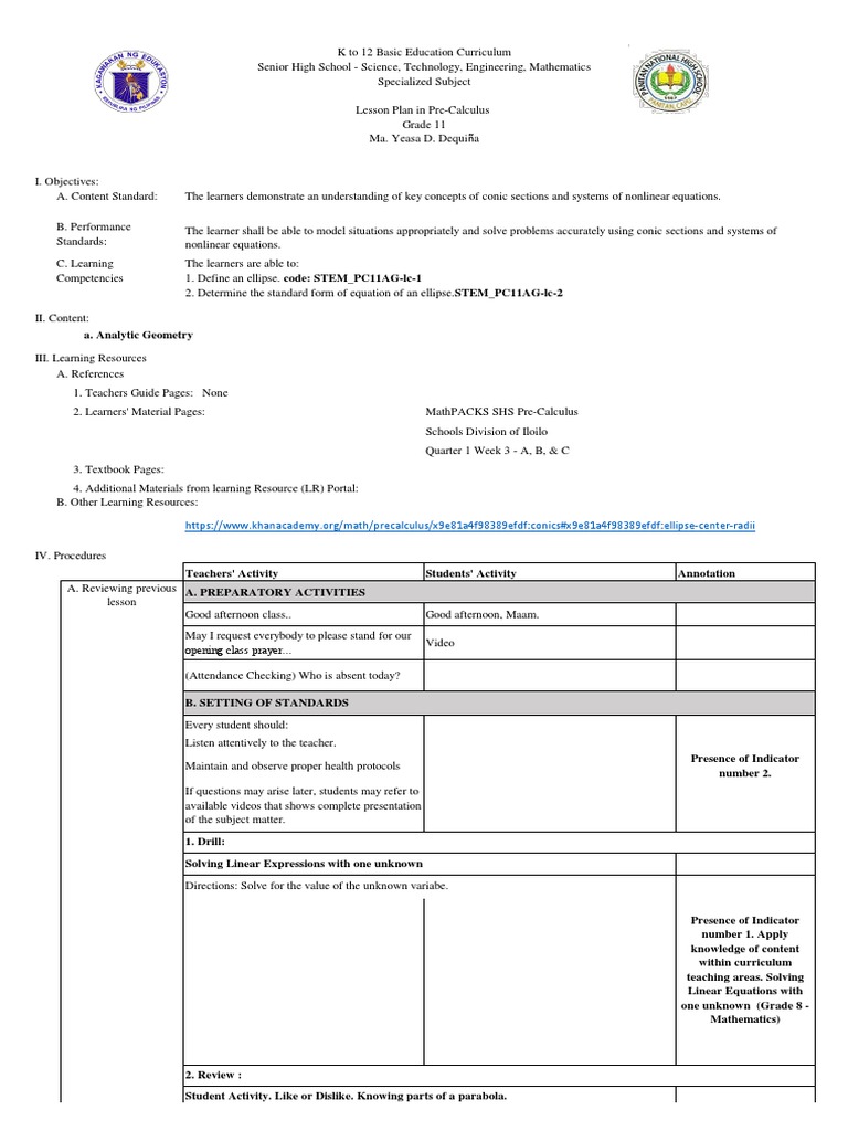 Ellipse Precalculus Pdf Ellipse Cartesian Coordinate System