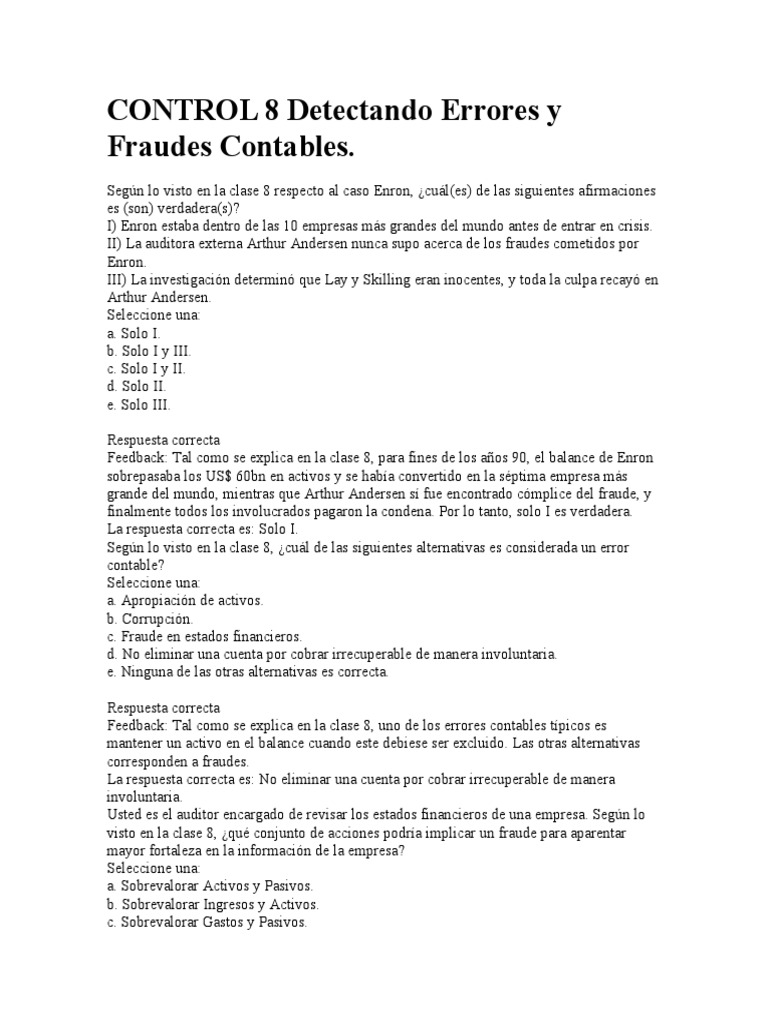 CONTROL 8 Detectando Errores y Fraudes Contables | PDF | Enron | Empresas