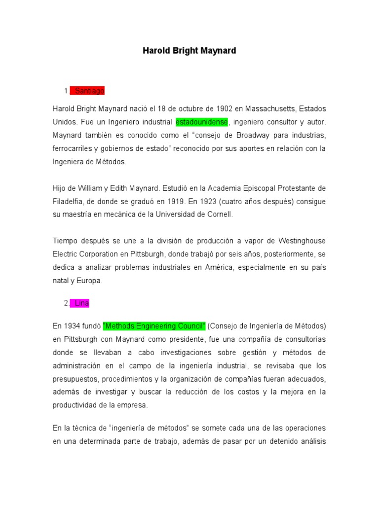 Harold Bright Maynard: Pionero en Ingeniería Industrial | PDF ...