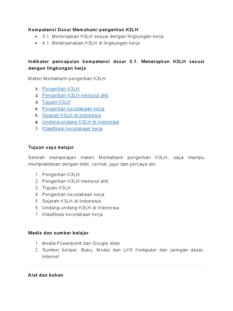 Kompetensi Dasar Memahami Pengertian K3LH | PDF | Kesehatan Holistik | Sains & Matematika