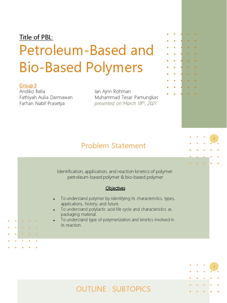 Group 3 - PBL 1 - Presentation | PDF | Plastic | Polymers