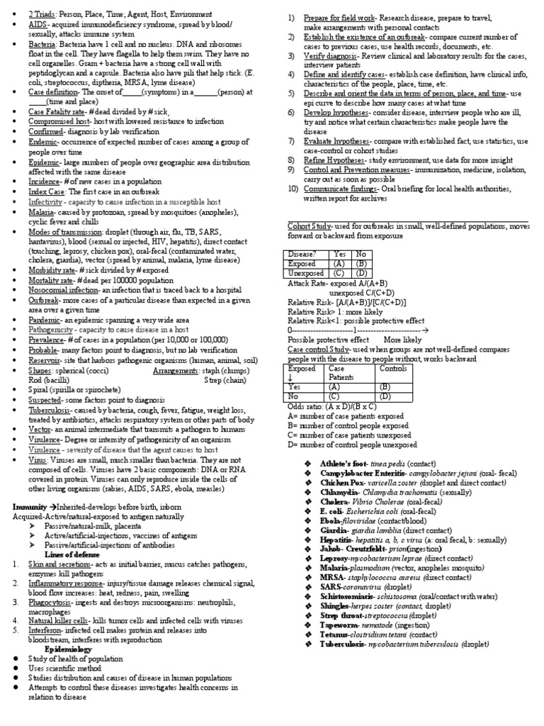 Disease Detectives Cheat Sheet Final | PDF | Epidemics | Infection