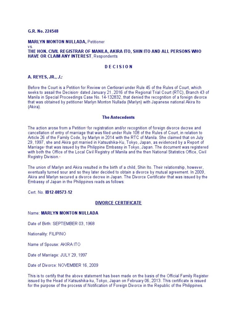 Application of Article 26 of the Family Code: Recognition of Foreign ...