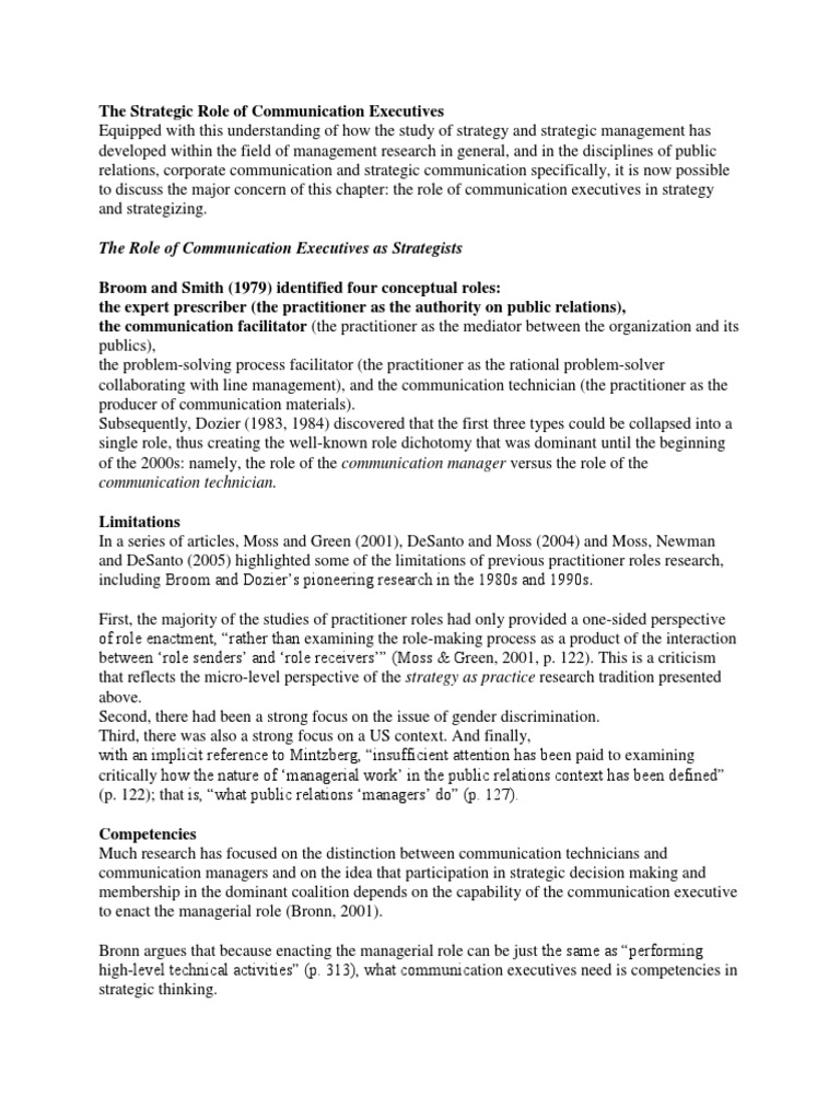 Strategic Role of Communication Executives | PDF | Public Relations ...