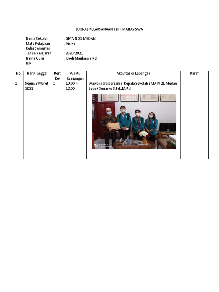 Jurnal Pelaksanaan PLP I Mahasiswa | PDF