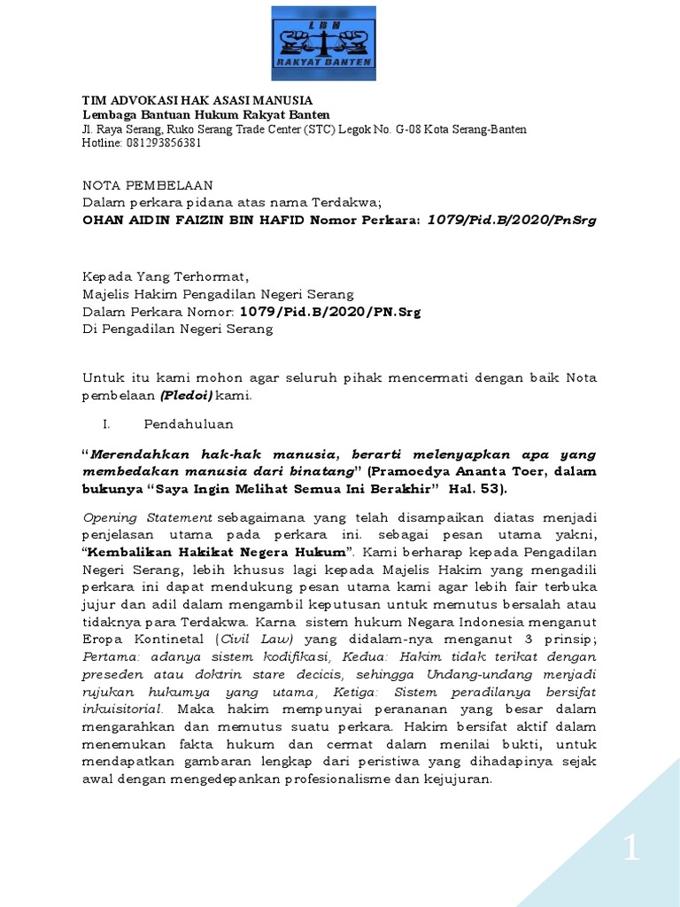 Pledoi Ohan Mahasiswa | PDF