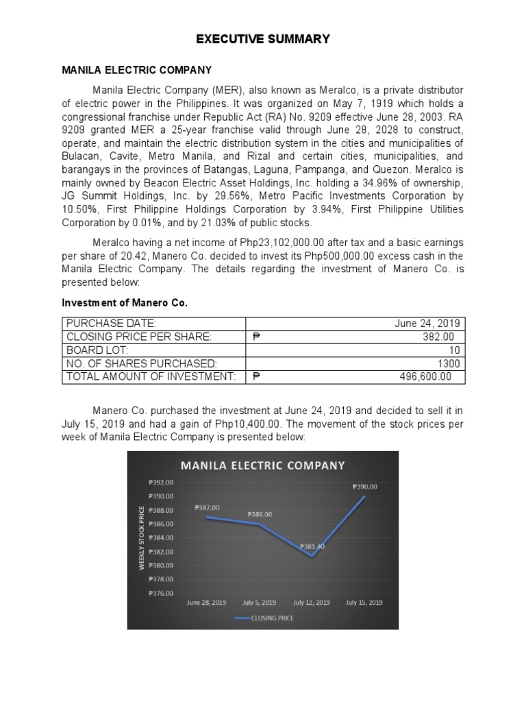 Executive Summary: Manila Electric Company | PDF | Economies | Business