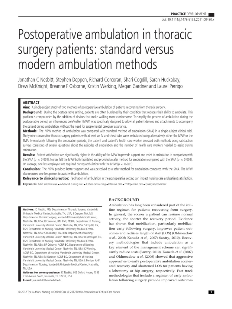 Postoperative Ambulation in Thoracic Surgery Patients: Standard Versus ...