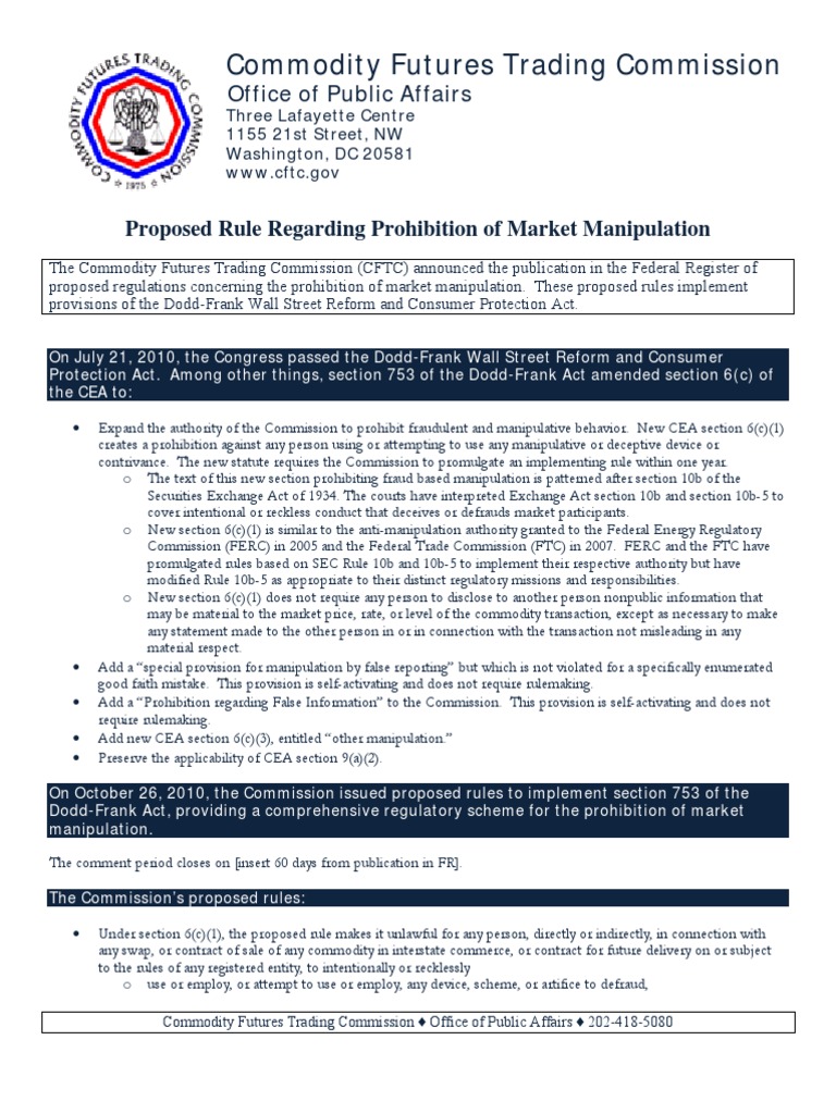 Anti Manipulation Factsheet | PDF | Commodity Futures Trading ...