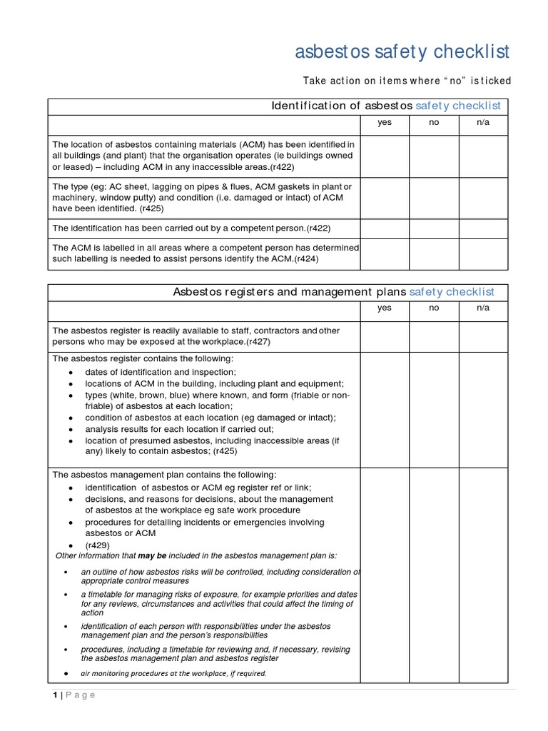 Asbestos Safety Checklist | PDF | Asbestos | Personal Protective Equipment