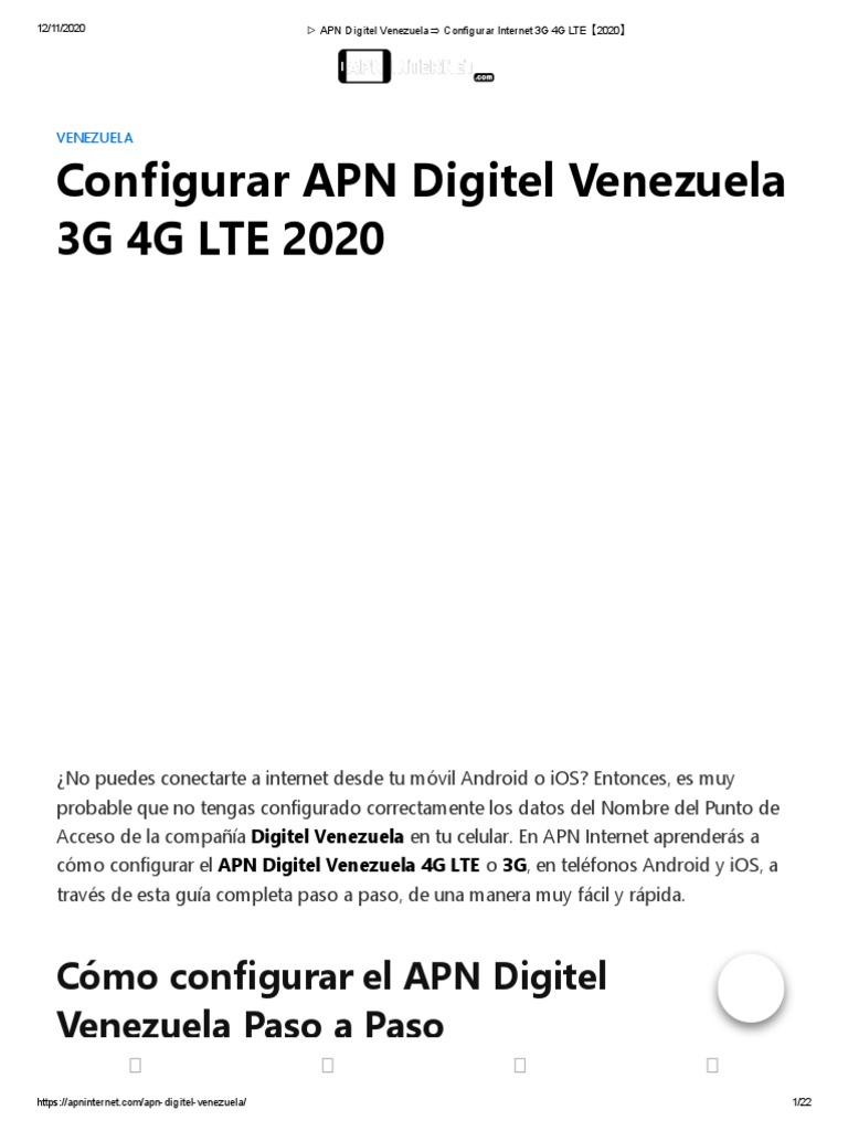 APN Digitel Venezuela ⇒ Configurar Internet 3G 4G LTE【2020】 | PDF | 4 G ...