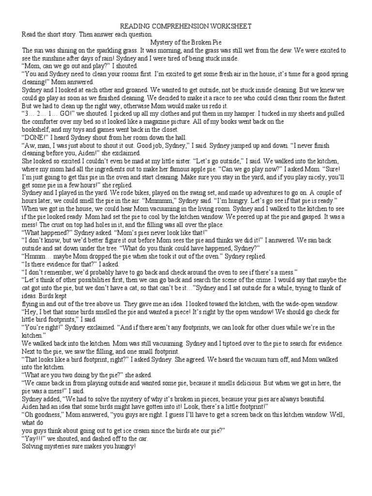 Reading Comprehension Worksheet | PDF | Sound | Color