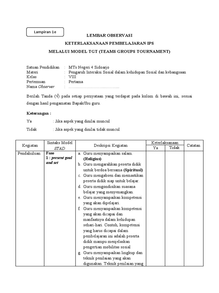 1e Lembar Keterlaksanaan Tgt Pdf Karier Perkembangan