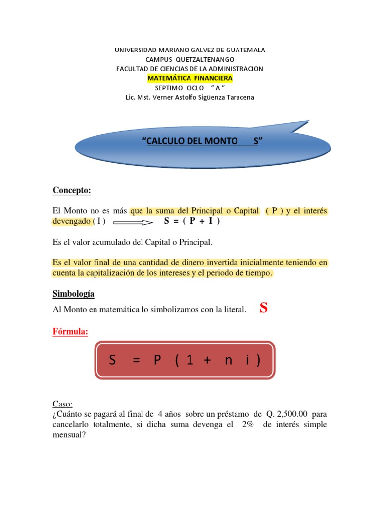 Calculo Del Monto (S) | PDF | Finanzas Matemáticas | Dinero