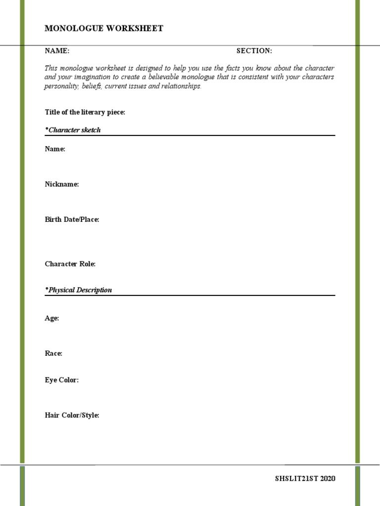 Monologue Worksheet-2 | PDF | Games & Activities