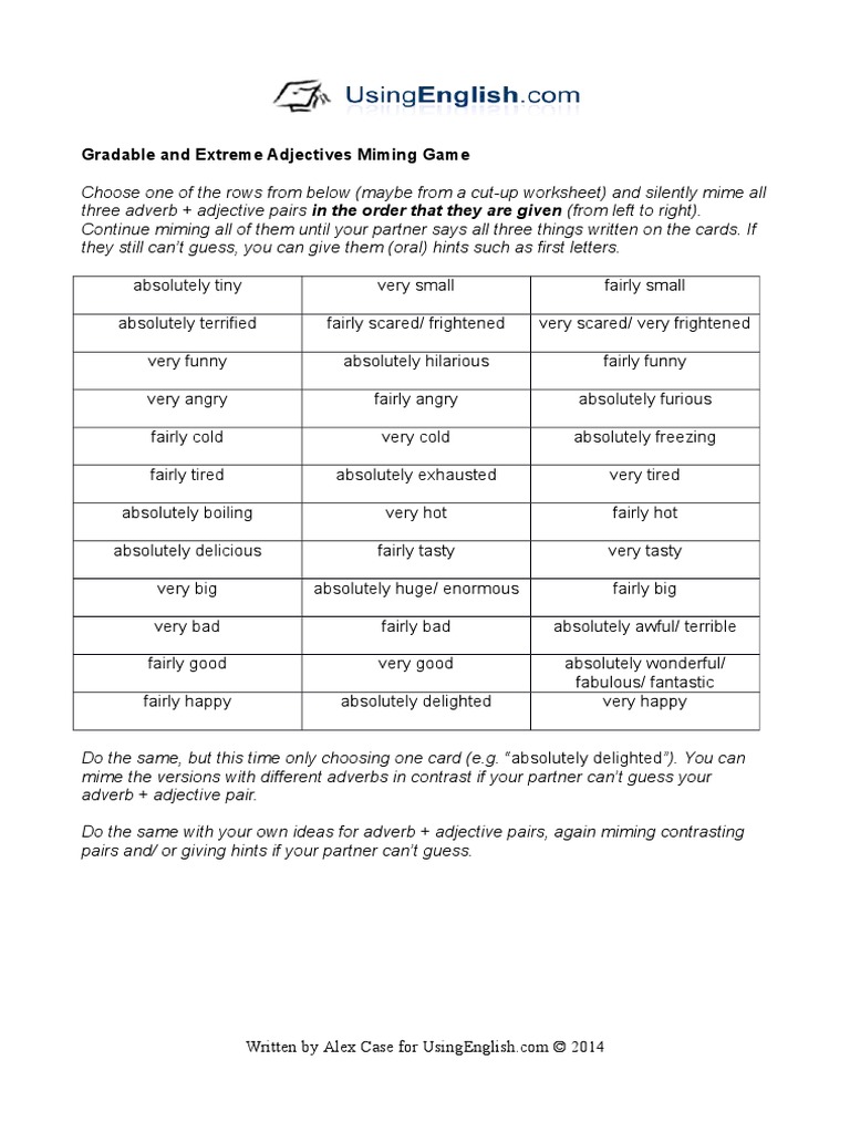 Gradable and Extreme Adjectives Miming Game | PDF